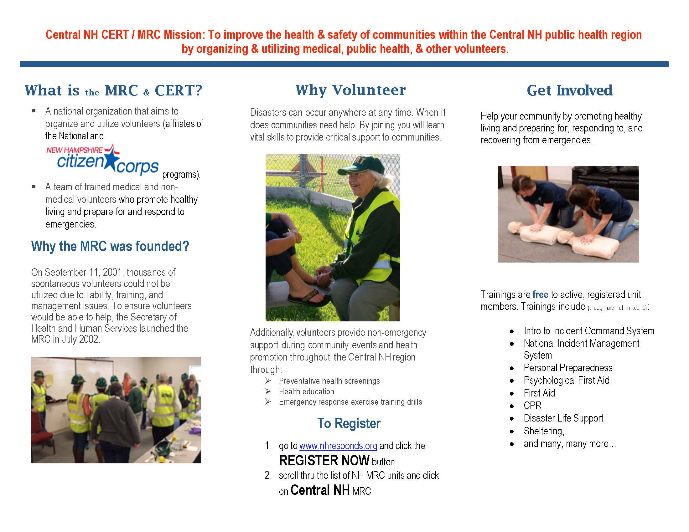 New Central NH CERT/MRC Brochure Available | CNHHP